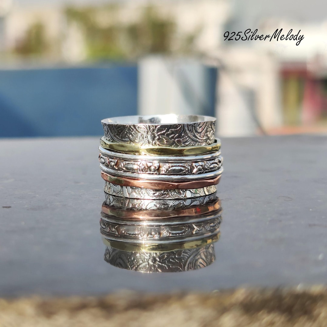 5 Tone Boho Spinner Ring - Designer Copper Brass Silver Spinner Ring ...