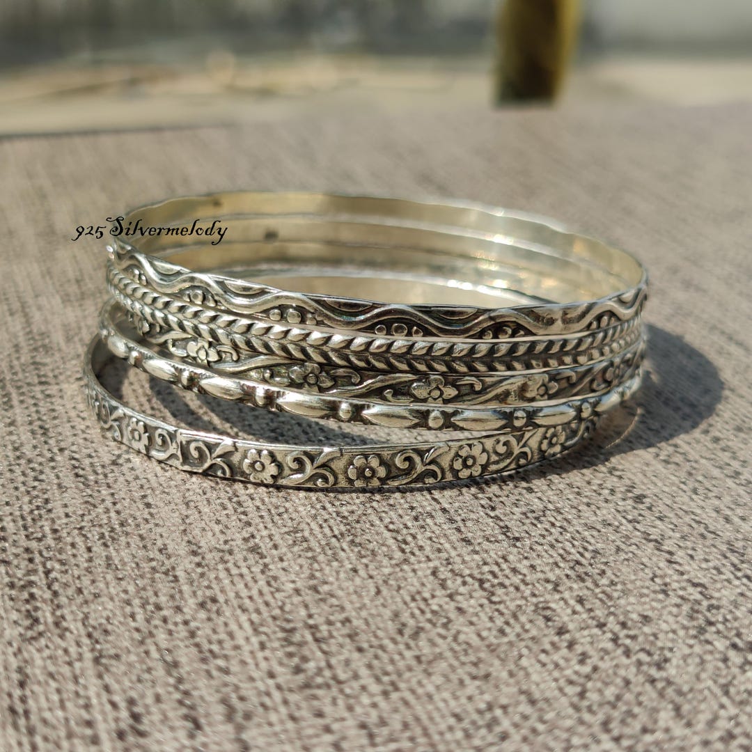 Oxidized Sterling Silver Bangle Set: Handmade Boho Stacking Bangles - Etsy