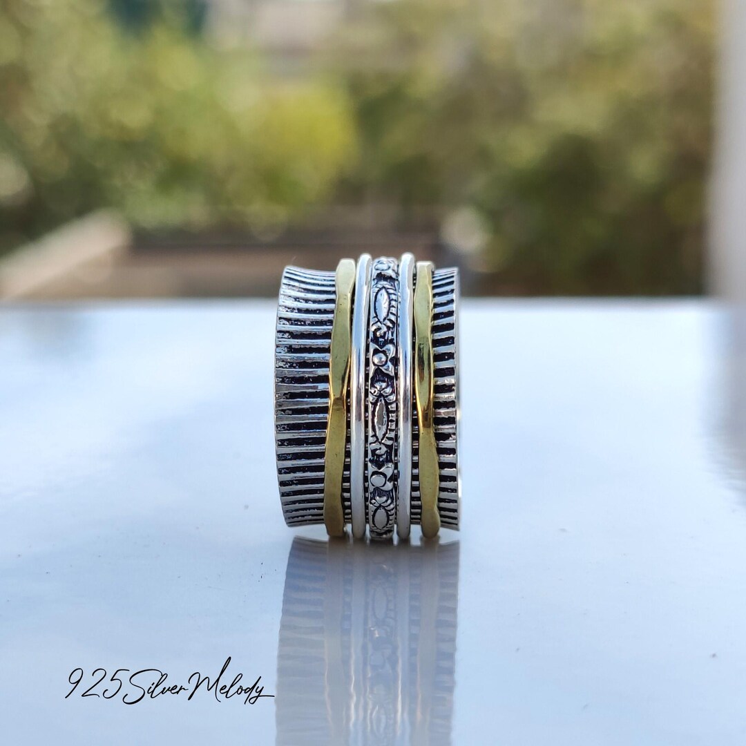 5 Tone Silver Spinner Ring - Solid Brass Spinner Ring - Fidget Spinner ...