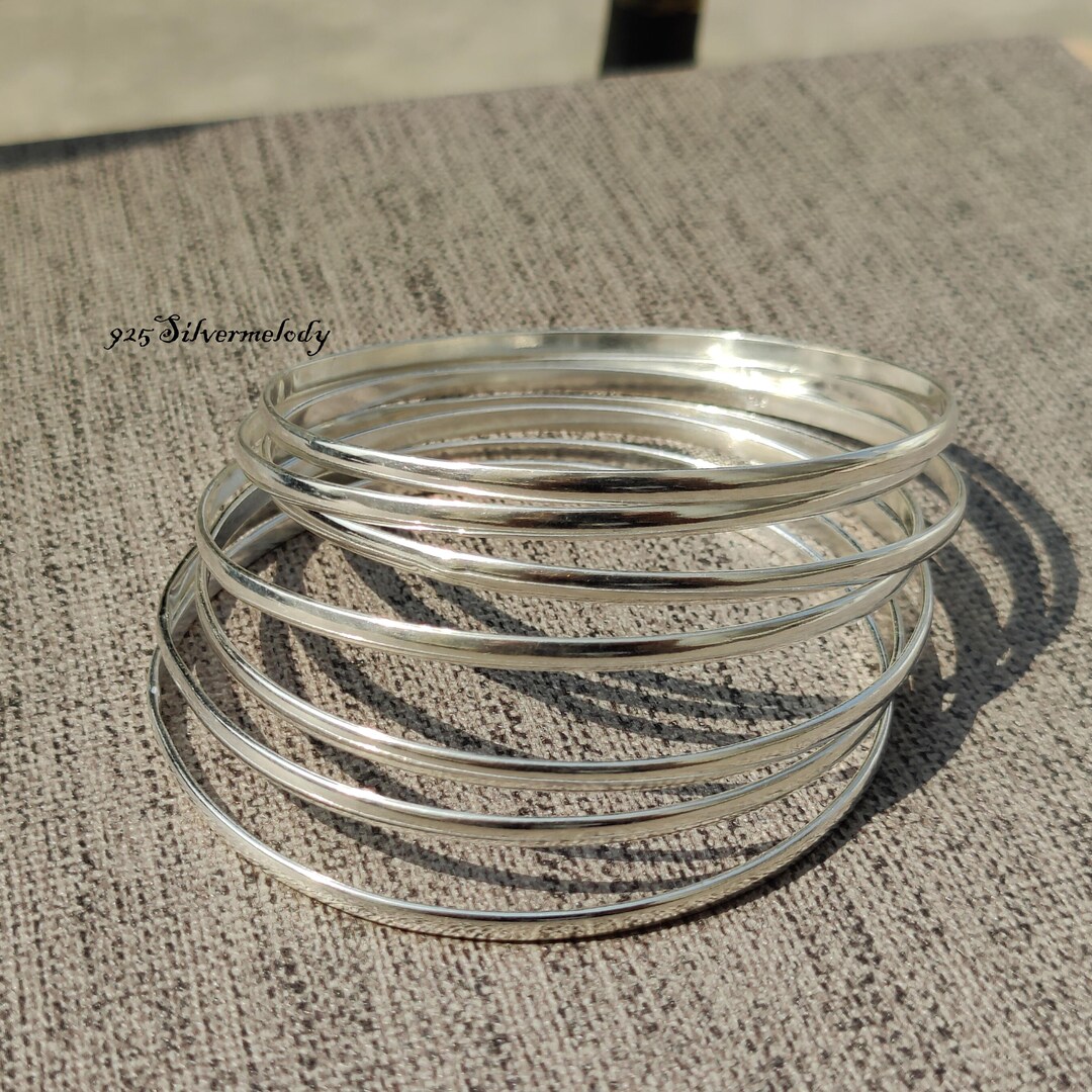 Handmade Sterling Silver Bangle Set: Boho Stacking Bracelets - Etsy
