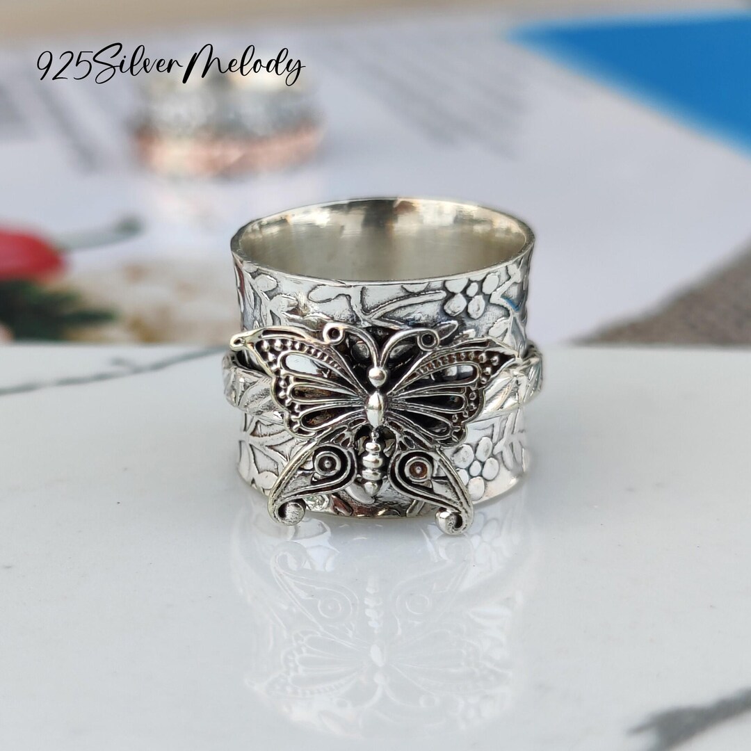 Butterfly Spinner Ring: Handcrafted 925 Sterling Silver Wide Band - Etsy