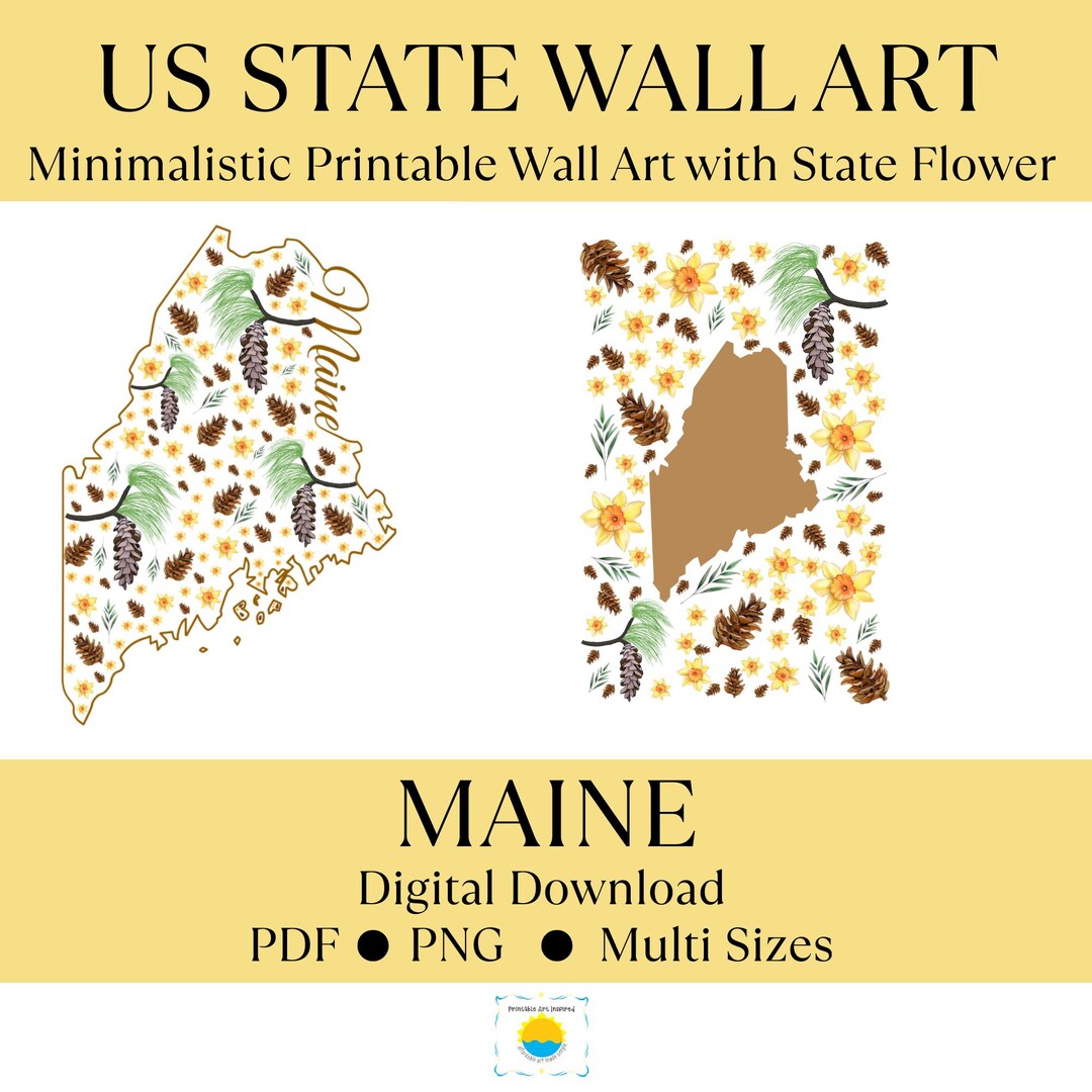 Maine US State Digital Wall Art Printable, Minimalistic Maine State ...