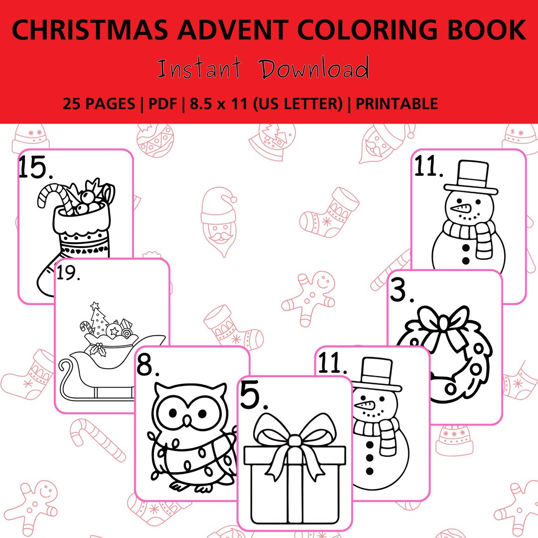 Christmas Advent Calendarcoloring Book for Kids: 25 Fun Pages (digital ...