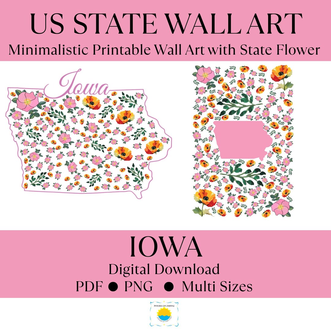 Iowa US State Digital Wall Art Printable, Minimalistic Iowa State ...
