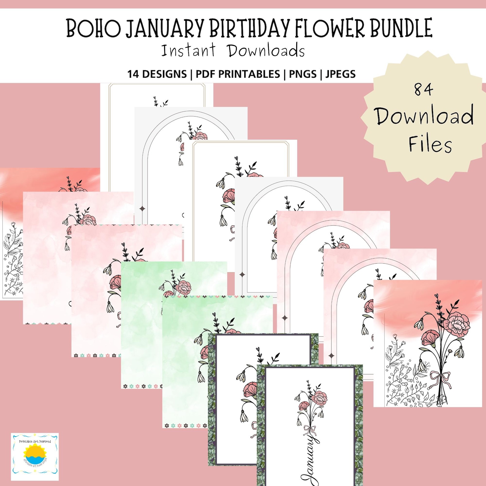 Boho January Printable Art Bundle — 84 File Digital Download - Etsy