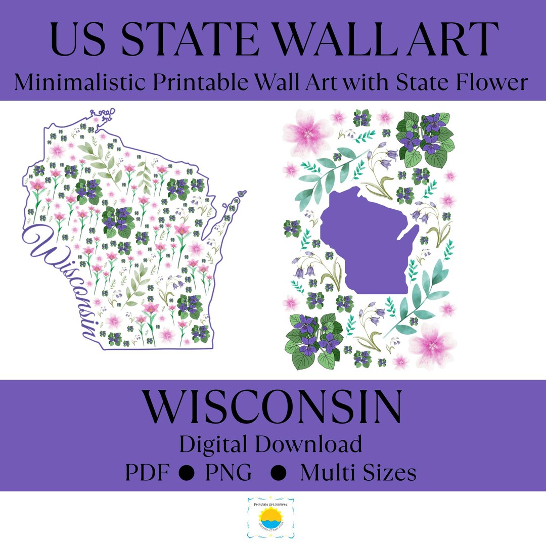 Wisconsin US State Digital Wall Art Printable, Minimalistic Wisconsin ...