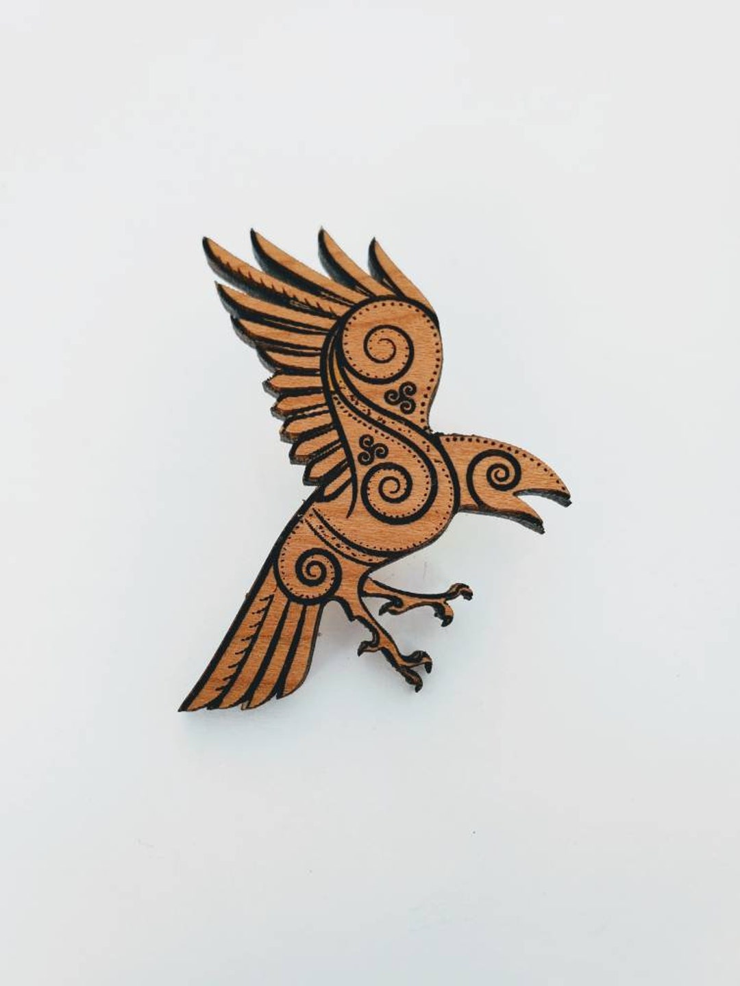 Celtic Raven Pin Natural Cherry Wood Goth Wiccan - Etsy