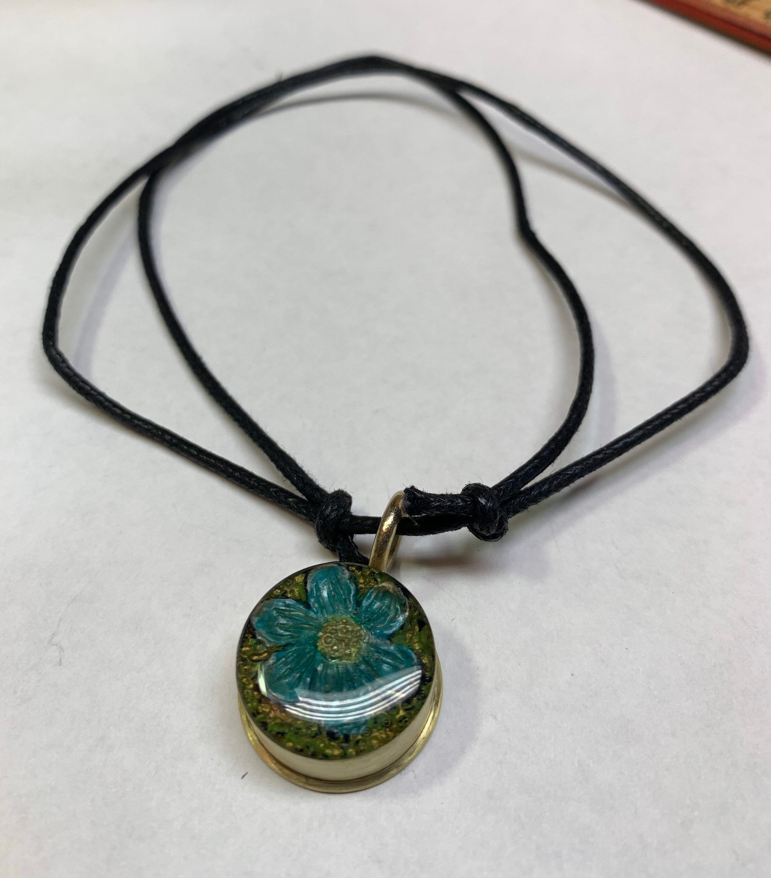 Hand Sculpted Blue Flower, Shotgun Shell Pendant Necklace on Adjustable ...