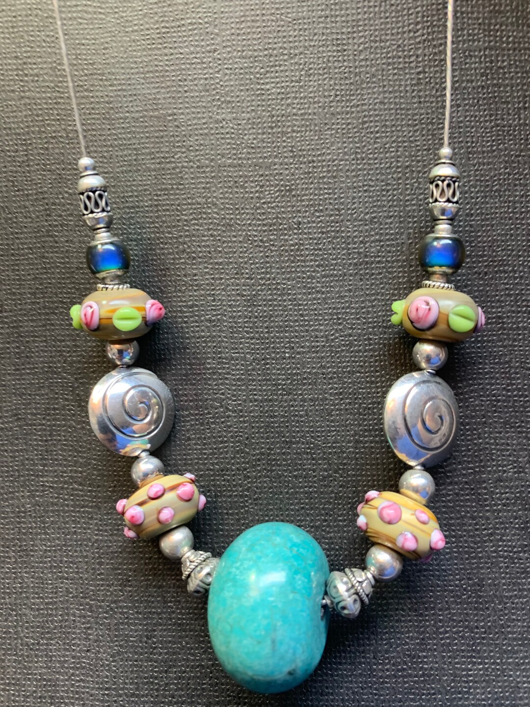 Chunky Blue Stone Bead - Lamp Work and Bali Sterling Silver Color ...