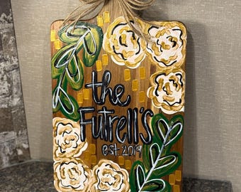 Custom Floral Bouquet Painted Acacia Wood Cutting Board - Etsy