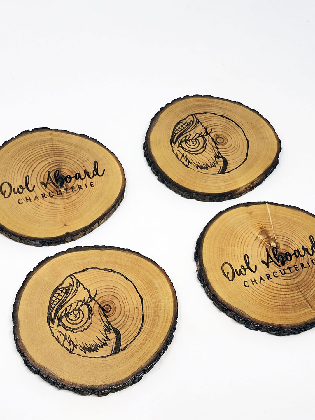 Set of Live-edge Coasters | Custom Engraved - Etsy