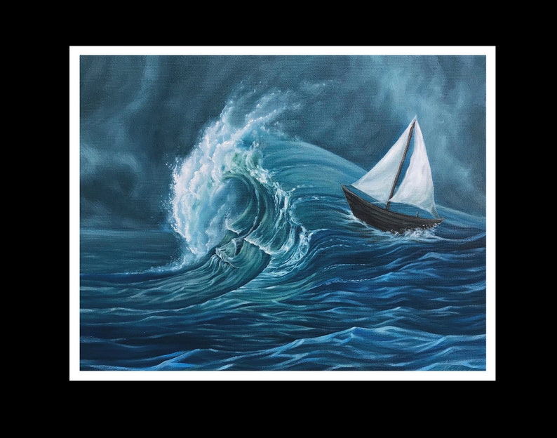 Ride the Wave: Original Surreal Art Ocean Wave Sailboat Art | Etsy