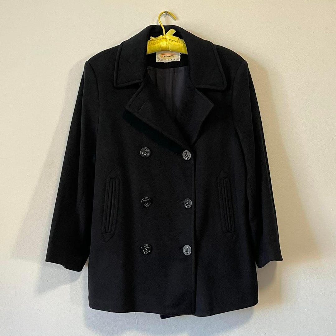 Talbots Womens Black Wool Peacoat Double Breasted Anchor Buttons Petite ...