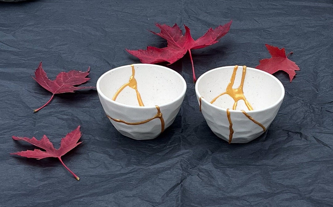 White Kintsugi Bowls - Kintsugi Bowl Set- Kintsugi Jewelry Holder ...