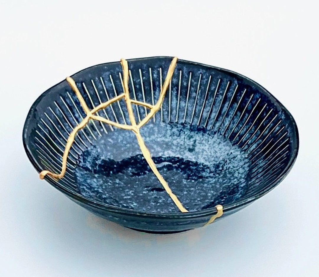 Real Kintsugi -ocean Blue Kintsugi Bowl - Broken & Repaired - Japanese ...