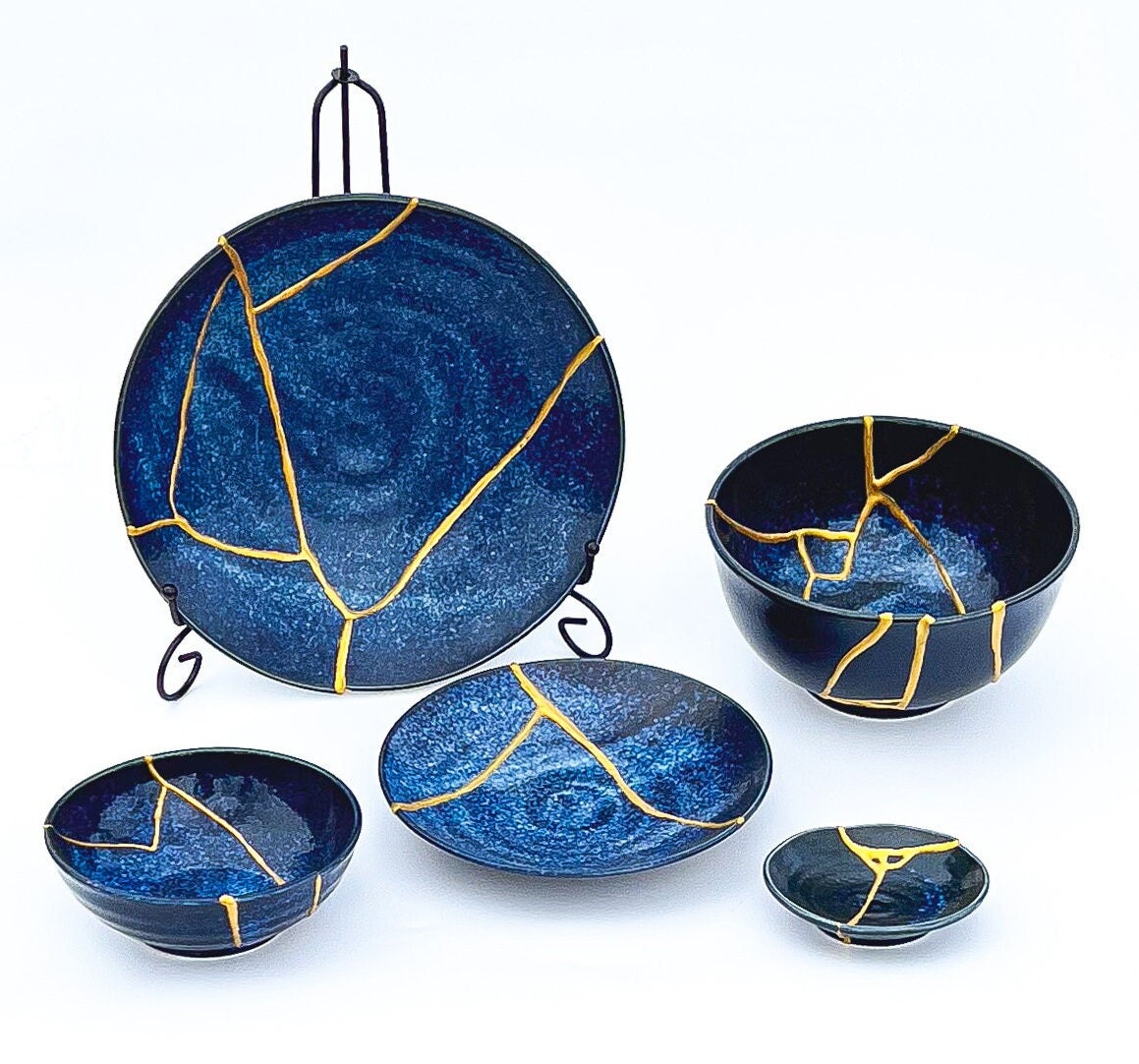 Ocean Blue Real Kintsugi Bowl - Jewelry Holder - Jewelry Container ...