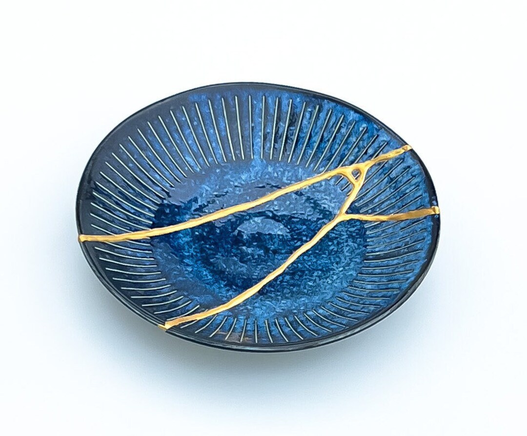 Real Kintsugi -ocean Blue Kintsugi Plate - Broken & Repaired - Japanese ...