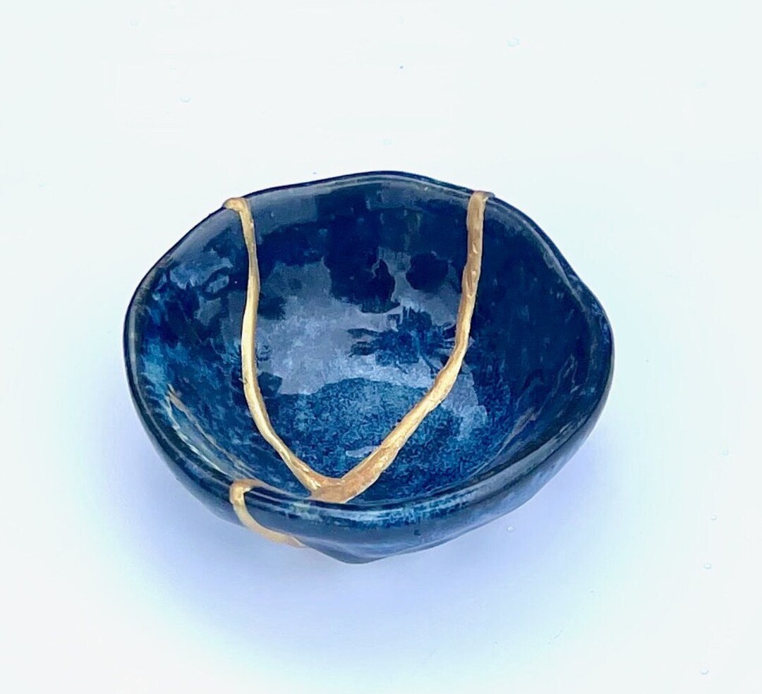 Real Kintsugi Bestselling Blue Kintsugi Bowl Gold Repair - Etsy