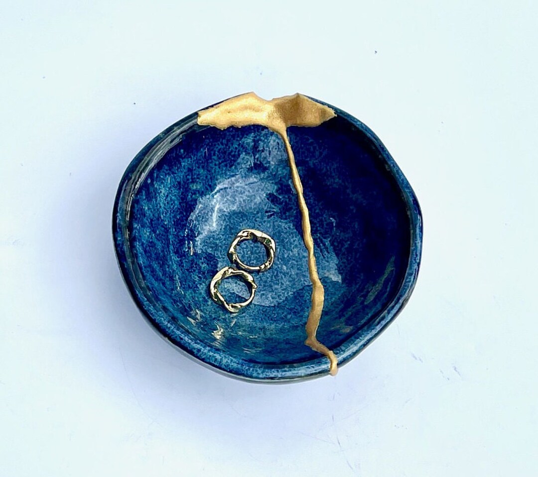 Real Kintsugi Bestselling Blue Kintsugi Bowl Gold Repair - Etsy