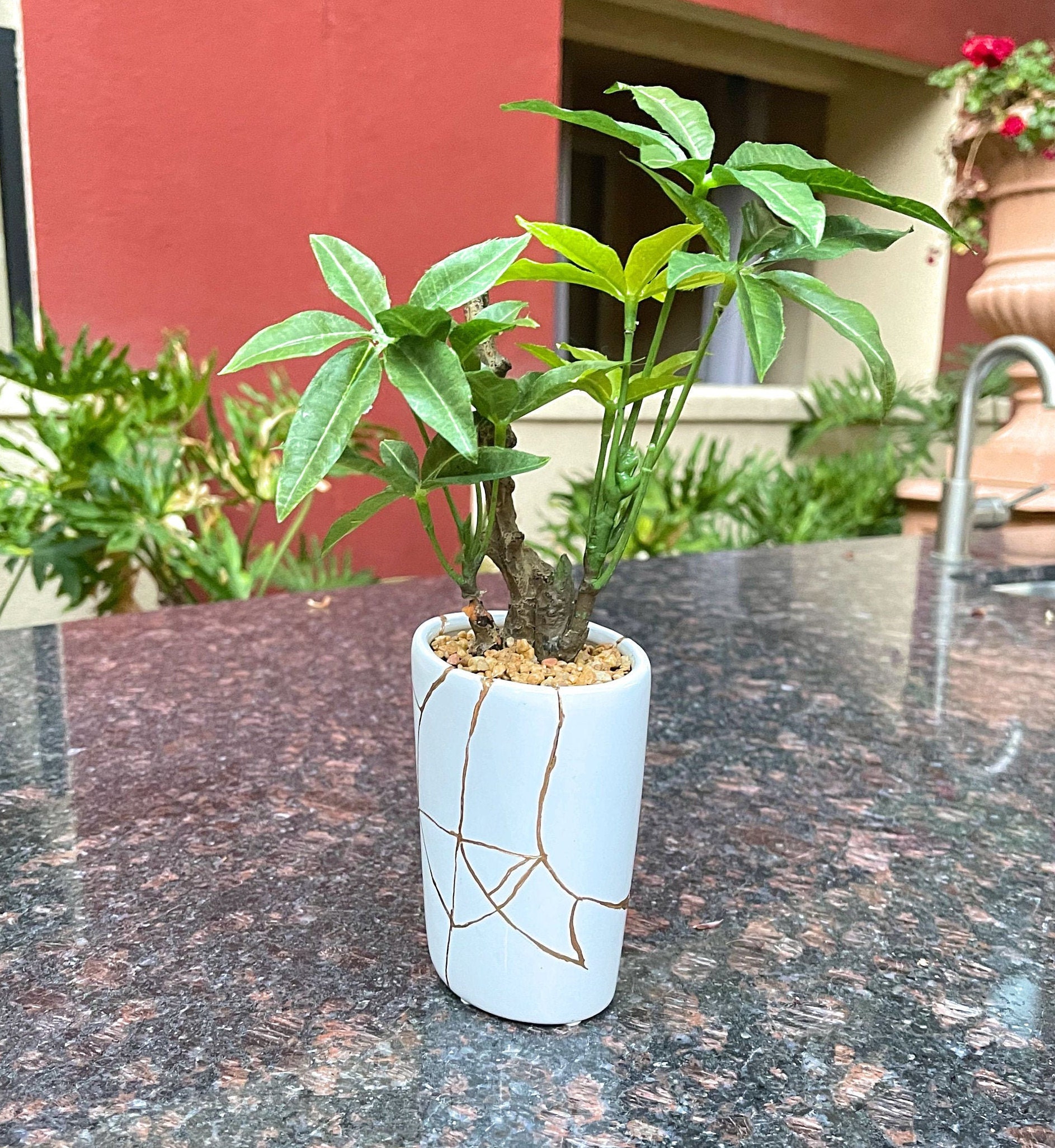 Kintsugi Planter and Artificial Plant White & Gold Kintsugi | Etsy
