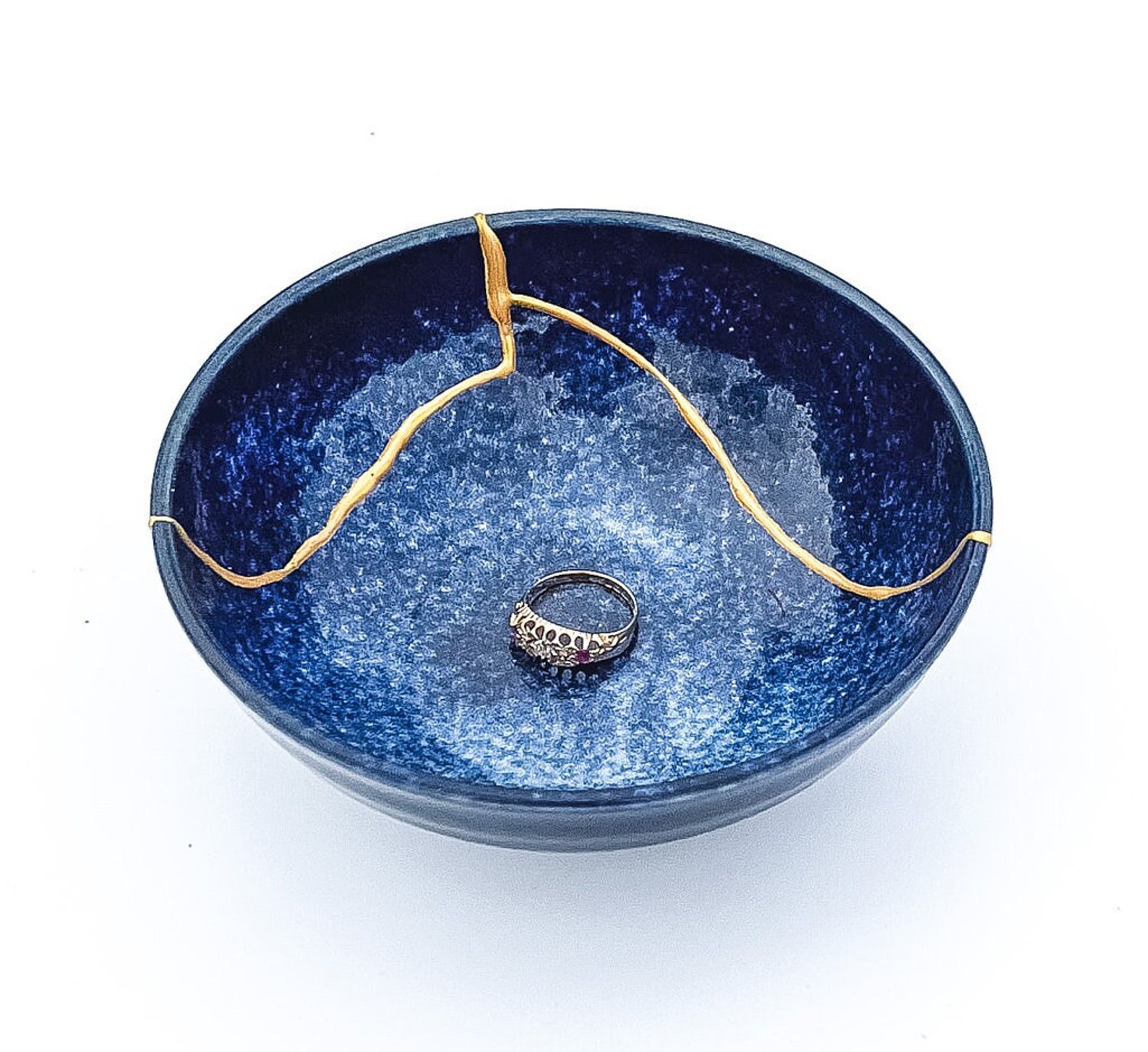 Ocean Blue Real Kintsugi Bowl - Jewelry Holder - Jewelry Container ...