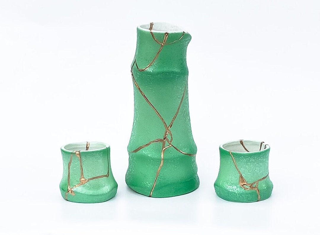 Real Kintsugi Sake Bottle - Kintsugi Bottle - Kintsugi Vase - Green ...