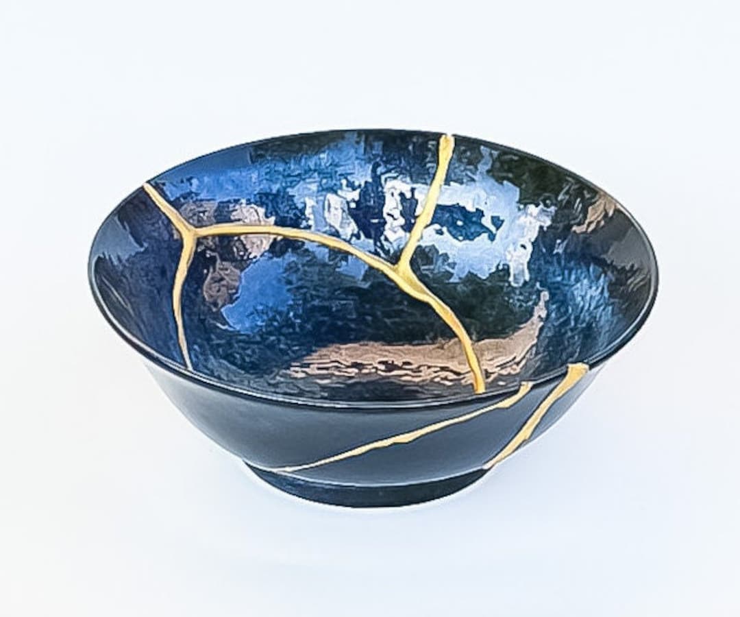 Large Blue Kintsugi Bowl - Kintsugi Home Decor - Kintsugi Pottery ...