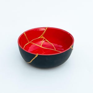Red Kintsugi Bowl - Red, Gold & Black - Perfect Gift - Japanese Bowl ...