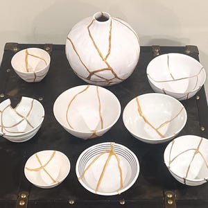 White Kintsugi Bowls - Kintsugi Bowl Set- Kintsugi Jewelry Holder ...