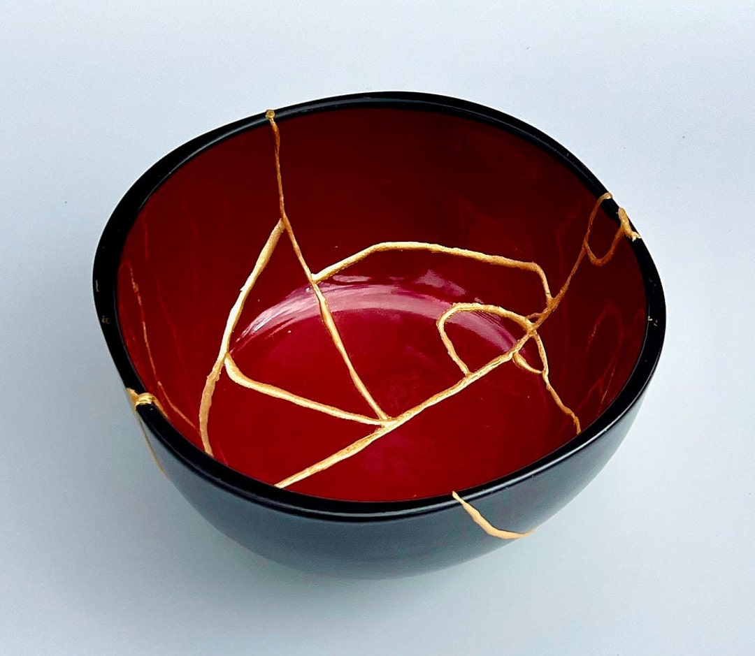 Red Kintsugi Bowl Red, Gold & Black Perfect Gift Japanese Bowl Kintsugi ...