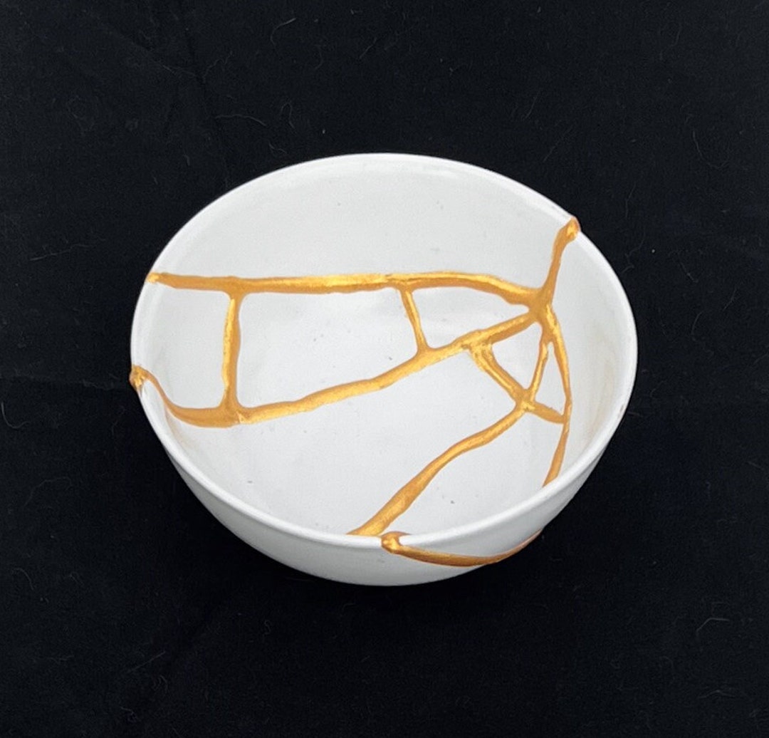 White Real Kintsugi Bowl - Jewelry Holder - Jewelry Container -gold ...