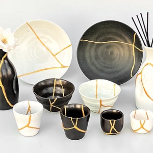 Yin & Yang Kintsugi Mug Set Black, White and Gold Kintsugi Cups ...