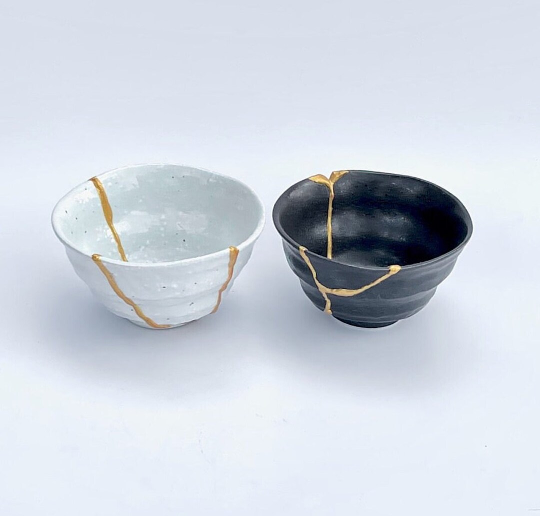 Yin & Yang Kintsugi Mug Set Black, White and Gold Kintsugi Cups ...