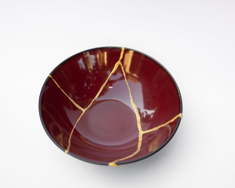 Large Kintsugi Bowl Christmas Gift Red & Black With Gold - Etsy