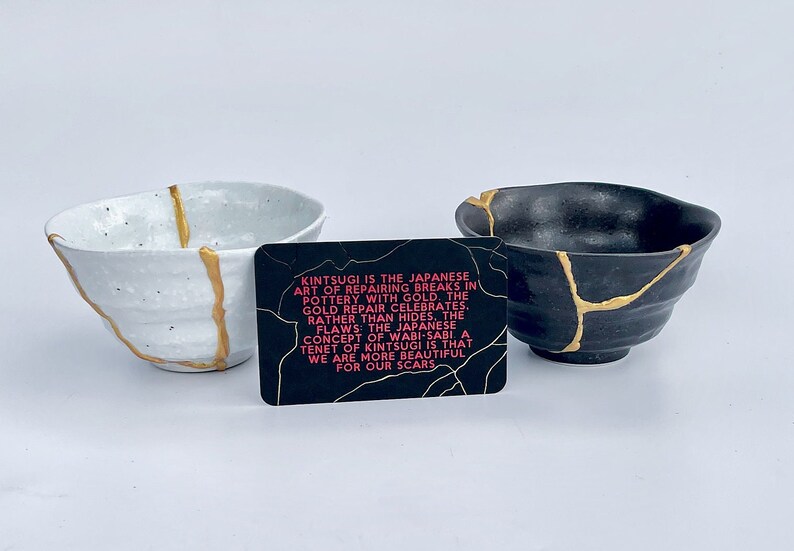 Yin & Yang Kintsugi Mug Set Black White and Gold - Etsy