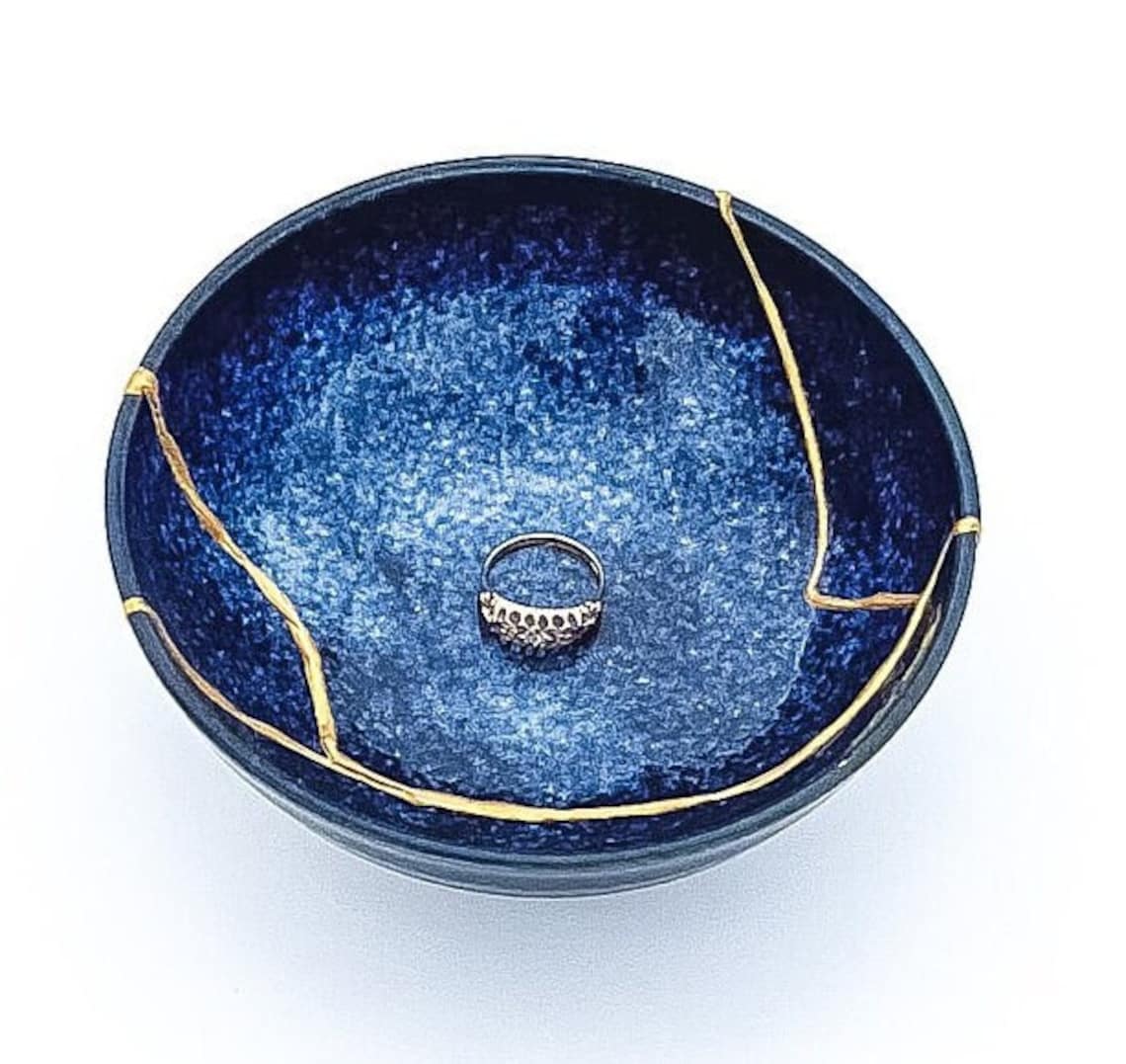 Ocean Blue Real Kintsugi Bowl - Jewelry Holder - Jewelry Container ...