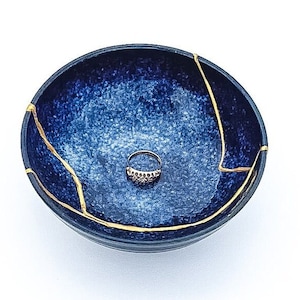 Ocean Blue Real Kintsugi Bowl - Jewelry Holder - Jewelry Container ...