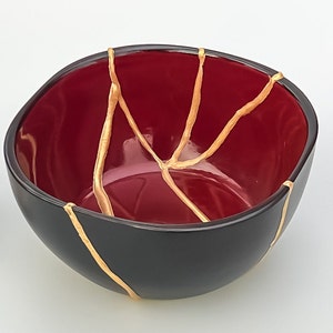 Red Kintsugi Bowl Red, Gold & Black Perfect Gift Japanese Bowl Kintsugi ...