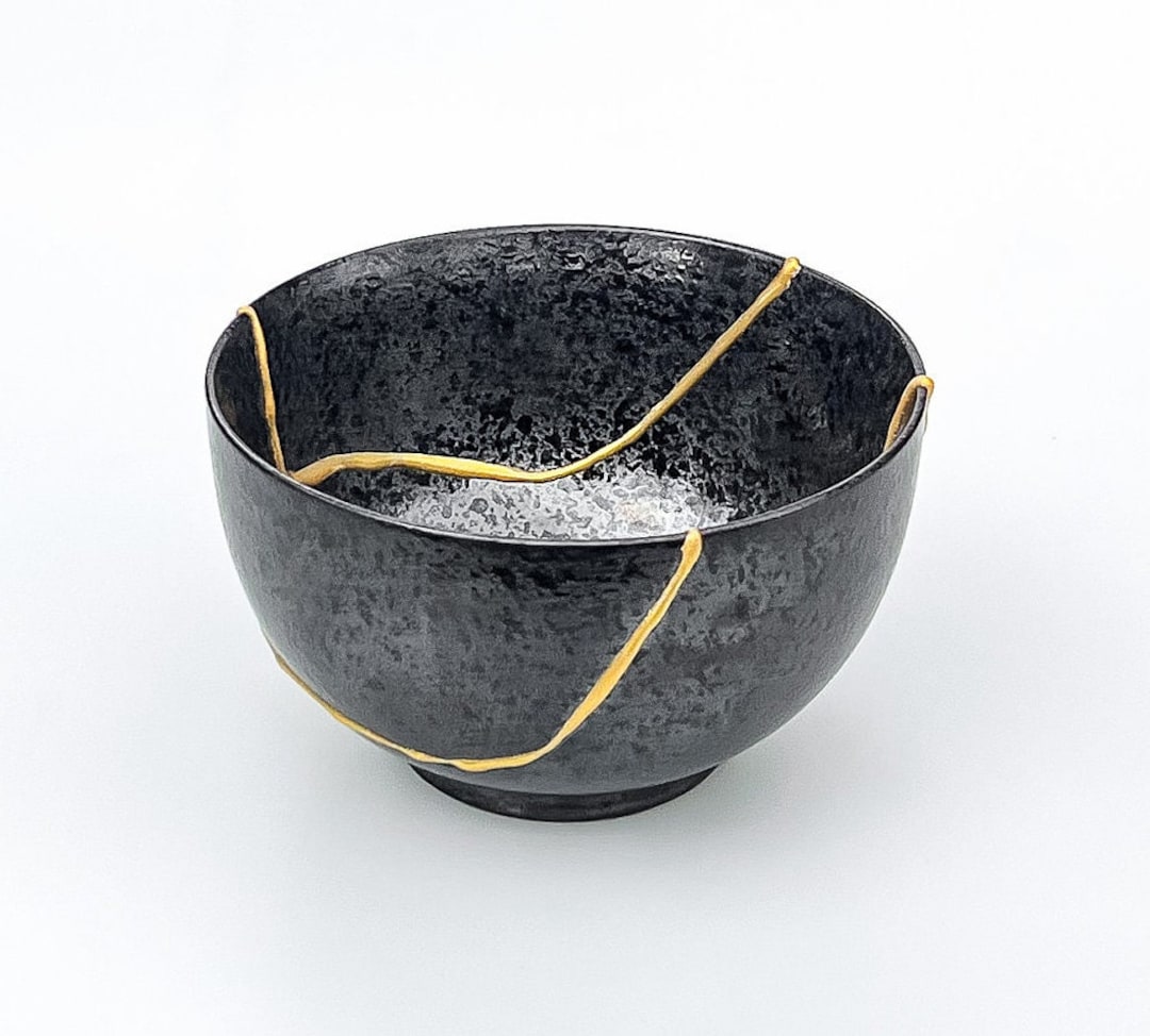 Kintsugi Bowl - Kintsugi Home Decor - Kintsugi Pottery - Wabi Sabi - Black & Gold -birthday Gift ...