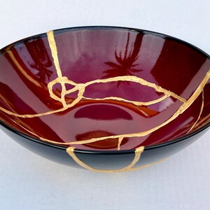 Large Kintsugi Bowl Christmas Gift Red & Black With Gold - Etsy