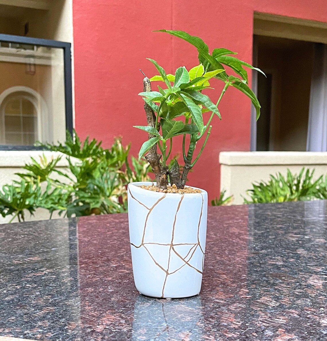 Kintsugi Planter and Artificial Plant White & Gold Kintsugi | Etsy