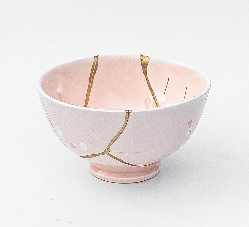 Pink Kintsugi Bowl - Cherry Blossoms -gold Repair - Anniversary Gift - Blue- Kintsugi Pottery ...
