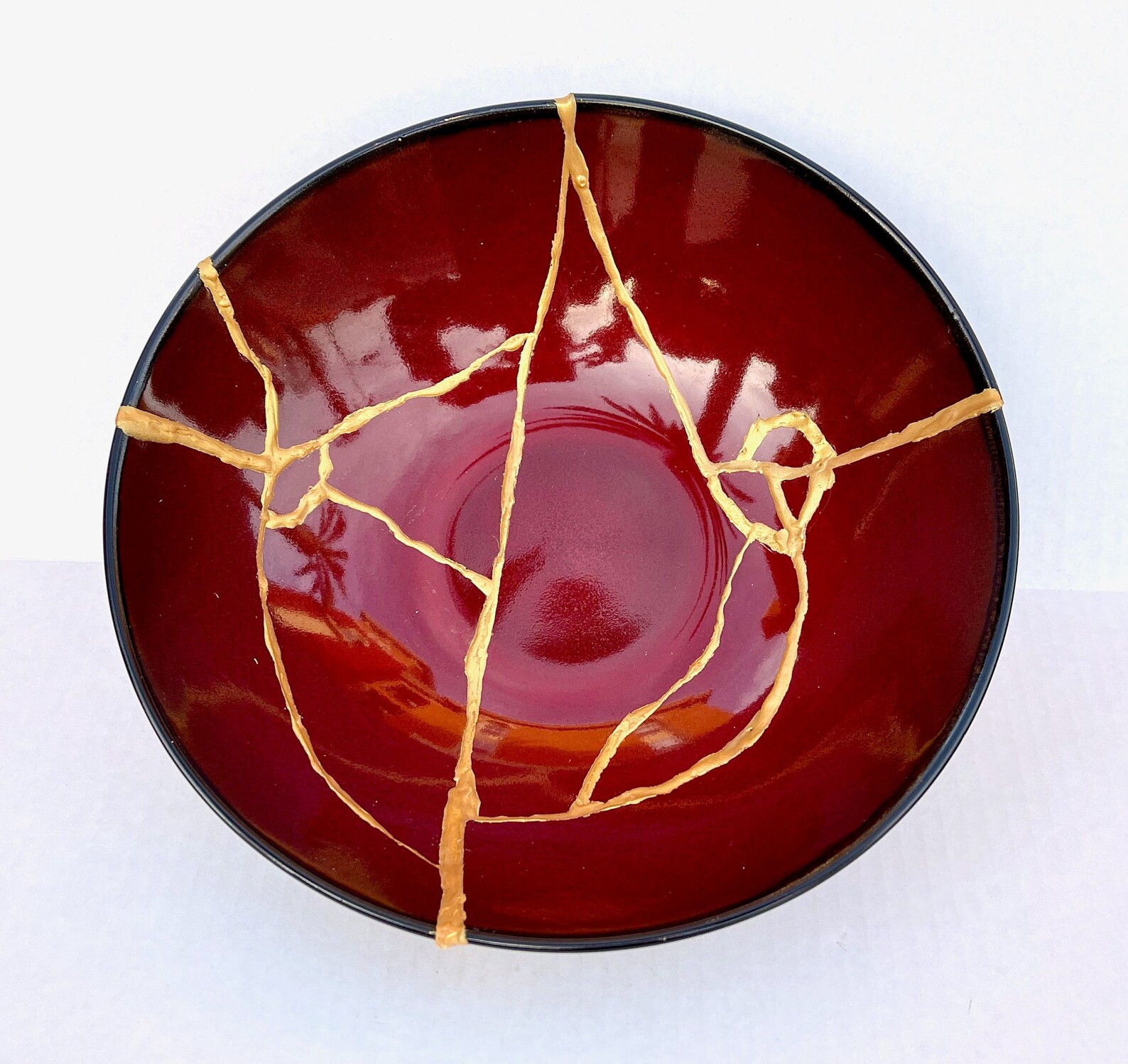 Large Kintsugi Bowl Christmas Gift Red & Black With Gold - Etsy
