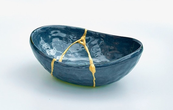 Blue Kintsugi Bowl Kintsugi Dish Blue & Gold Real Kintsugi - Etsy