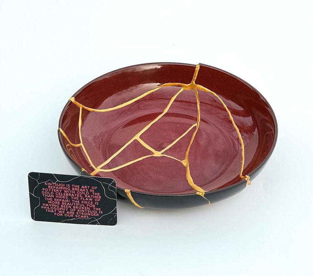 Large Kintsugi Bowl - Christmas Gift- Red & Black With Gold Repair ...
