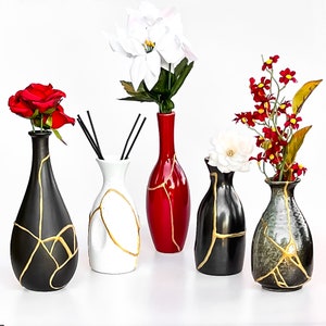 Kintsugi Planter W Artificial Plant - White & Gold - Kintsugi Flower ...