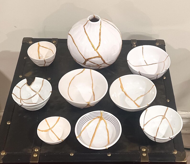 Kintsugi Bowl - White Kintsugi Key Holder - Kintsugi Jewelry Tray ...