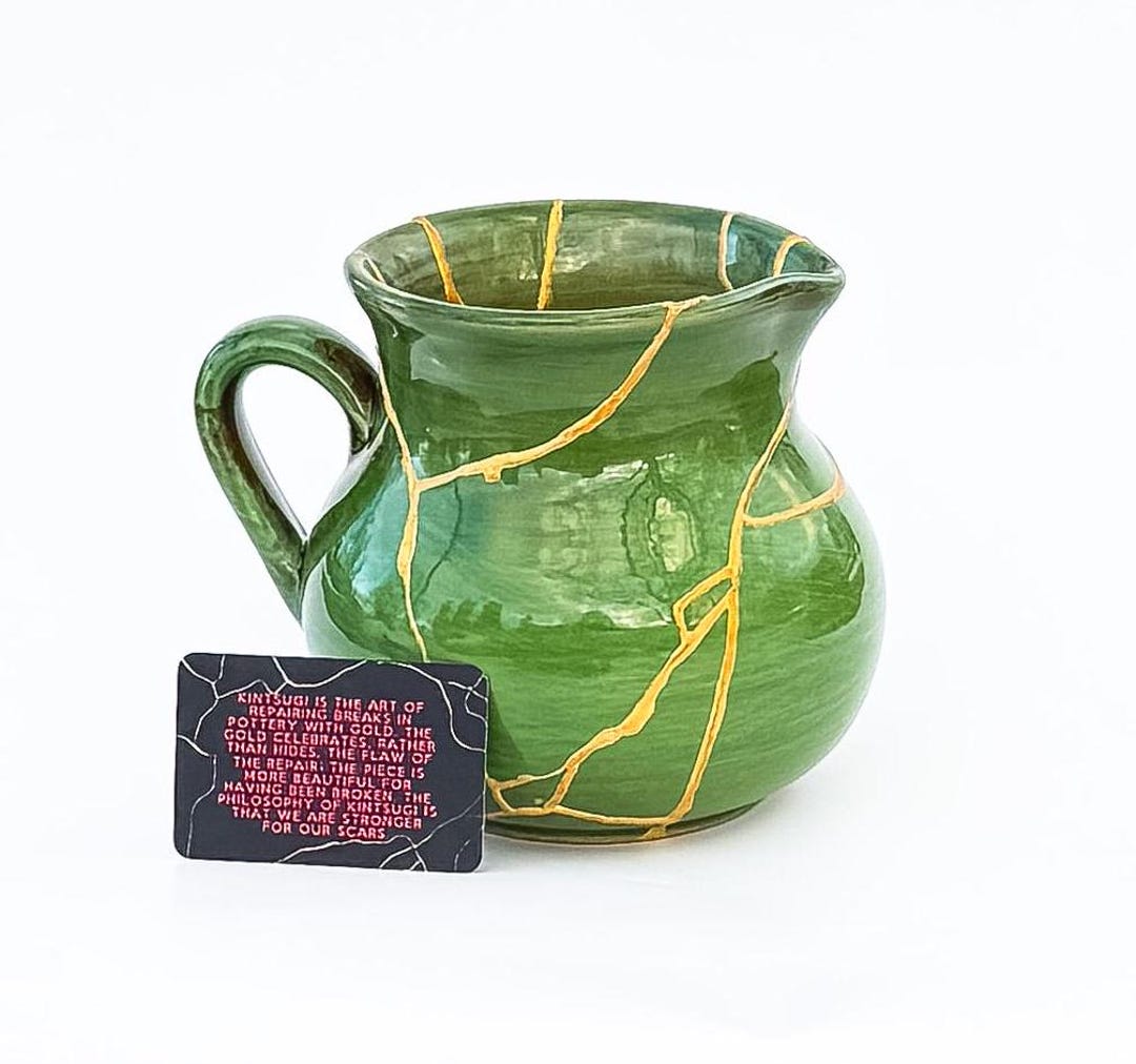 Large Green Kintsugi Vase - Kintsugi Jug - Kintsugi Pitcher - Wabi Sabi ...