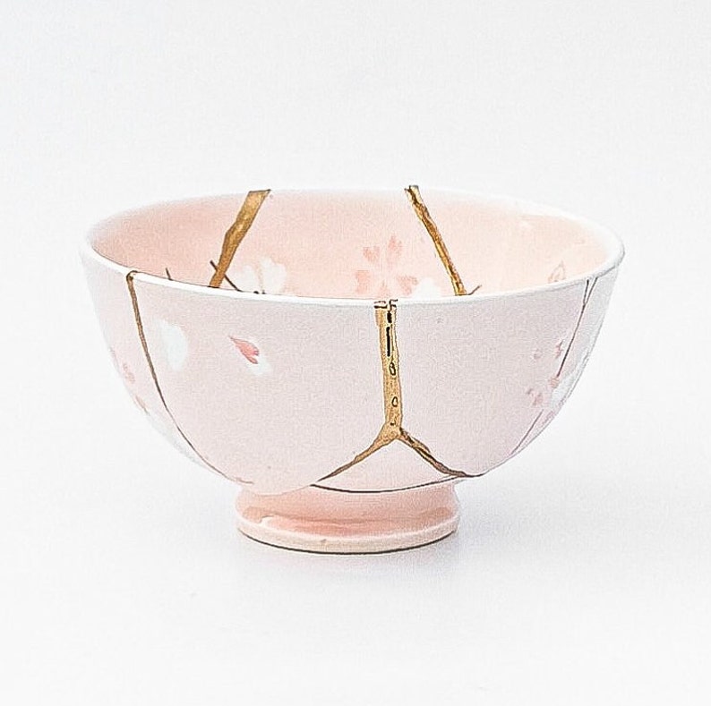 Pink Kintsugi Bowl - Cherry Blossoms -gold Repair - Anniversary Gift - Blue- Kintsugi Pottery ...