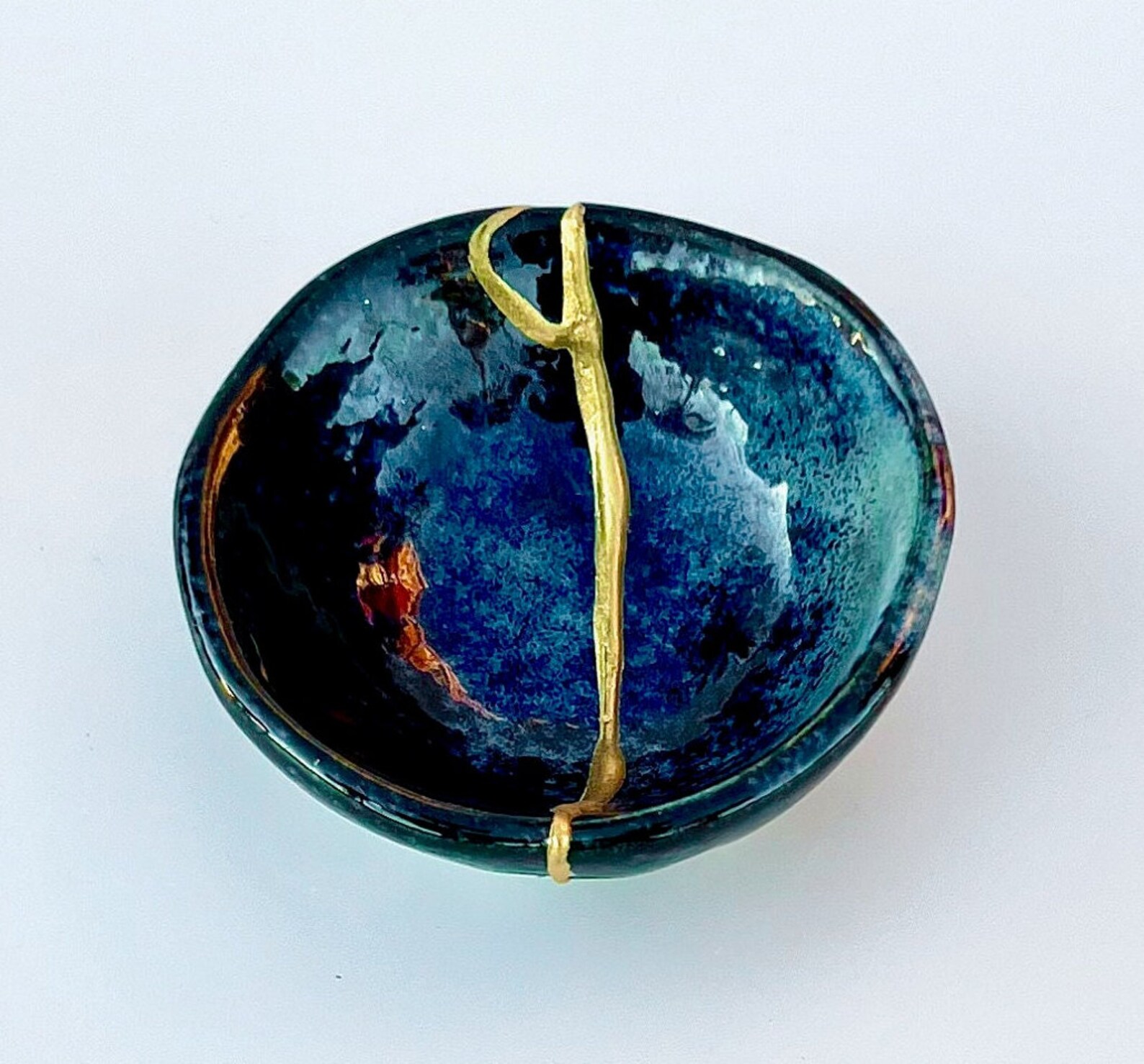 Real Kintsugi Bestselling Blue Kintsugi Bowl Gold Repair - Etsy